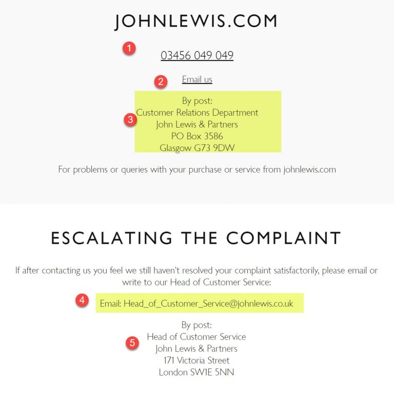 John Lewis Complaints Number Email and Postal Address: 03456 049 049