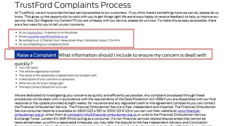 Ford UK Complaints Number, Email address, and Procedure / Form